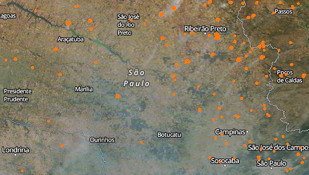 Satélite mostra imagem detalhada da fumaça de queimadas em São Paulo